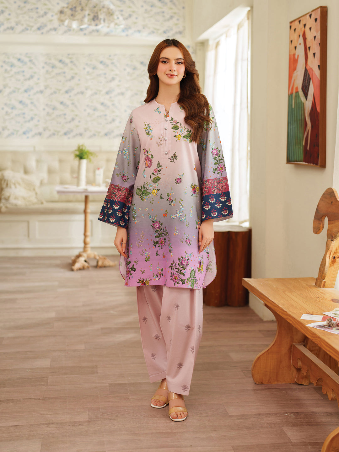 Rose Berry – Digital Printed Co-Ord Set (Stitched) – Aadaab Boutique